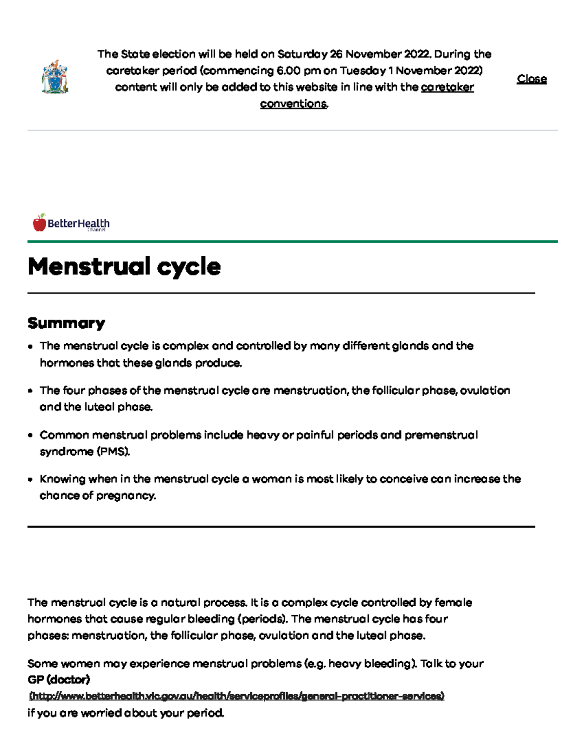 Menstrual cycle - Better Health Channel - Summary The menstrual cycle ...