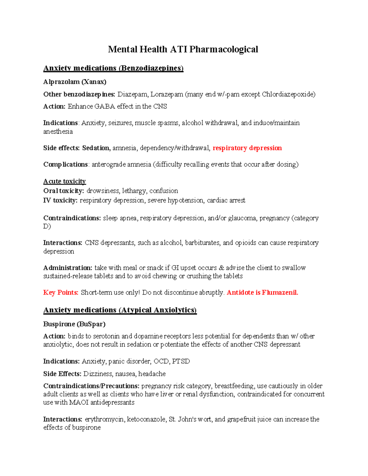 Mental Health - Roles - Mental Health ATI Pharmacological Anxiety ...