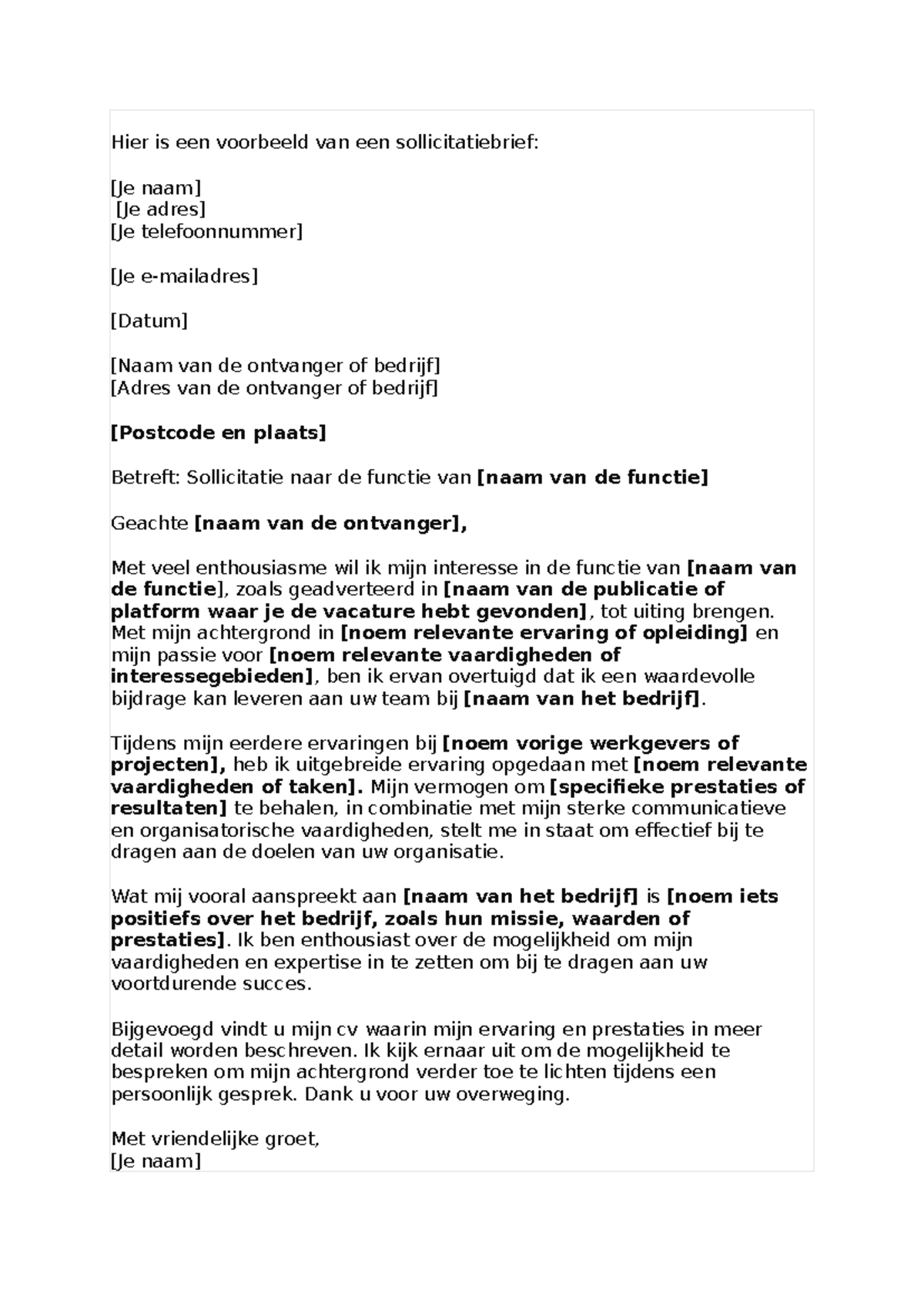 Vb sollicitatiebrief - Hier is een voorbeeld van een sollicitatiebrief ...