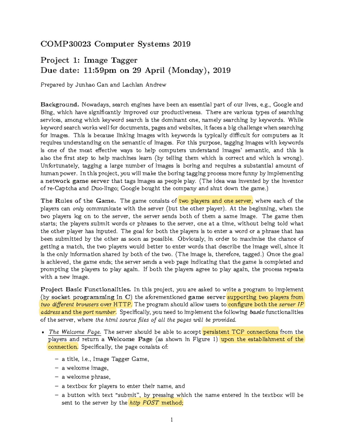 Project 1 spec - COMP30023 Computer Systems 2019 Project 1: Image Tagger Due date: 11:59pm on 29 ...