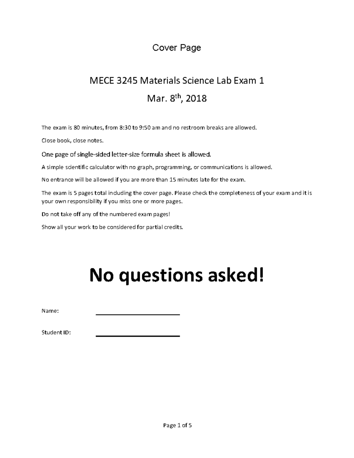 Exam 1 MECE 3245 - Cover Page MECE 3245 Materials Science Lab Exam 1 ...