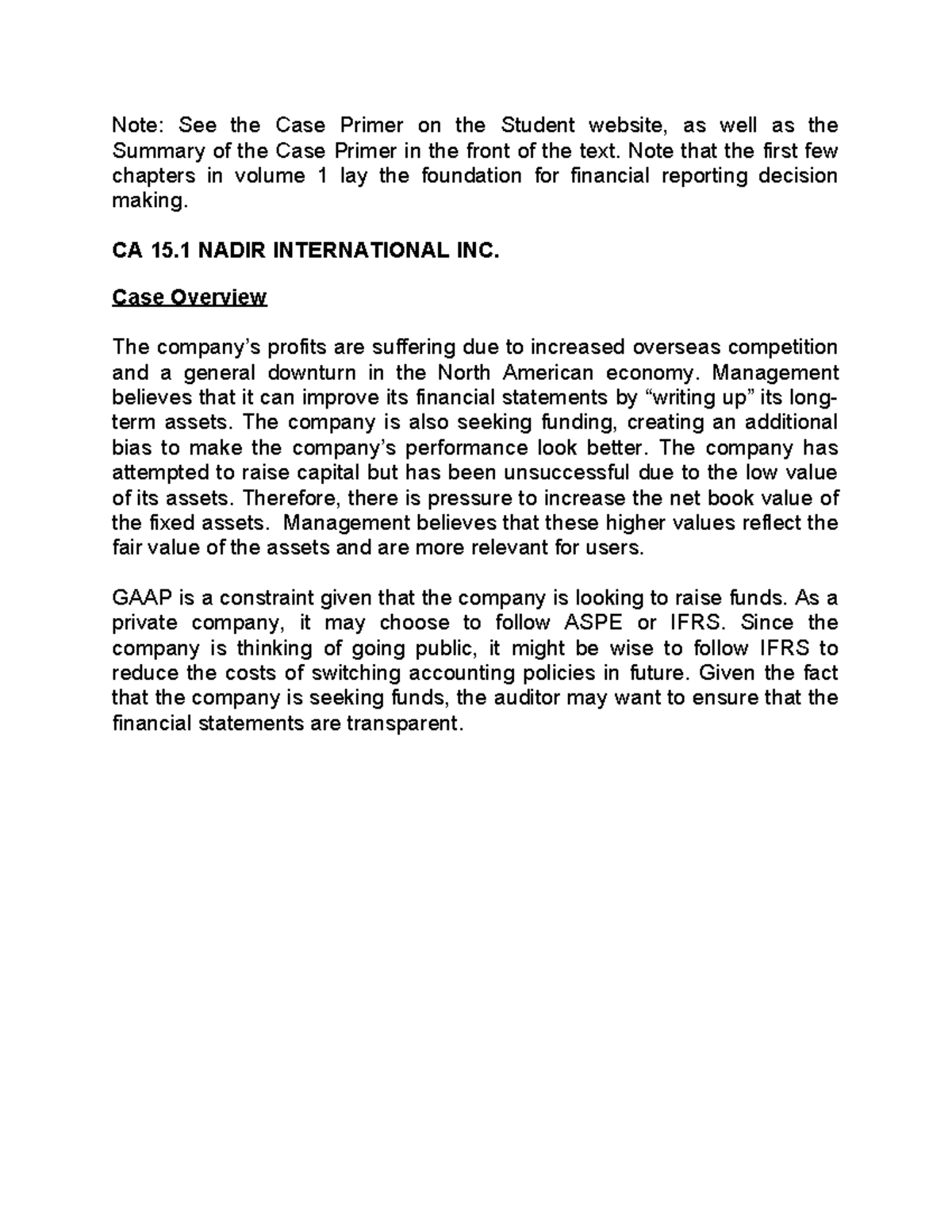 CA15 - Note: See the Case Primer on the Student website, as well as the ...