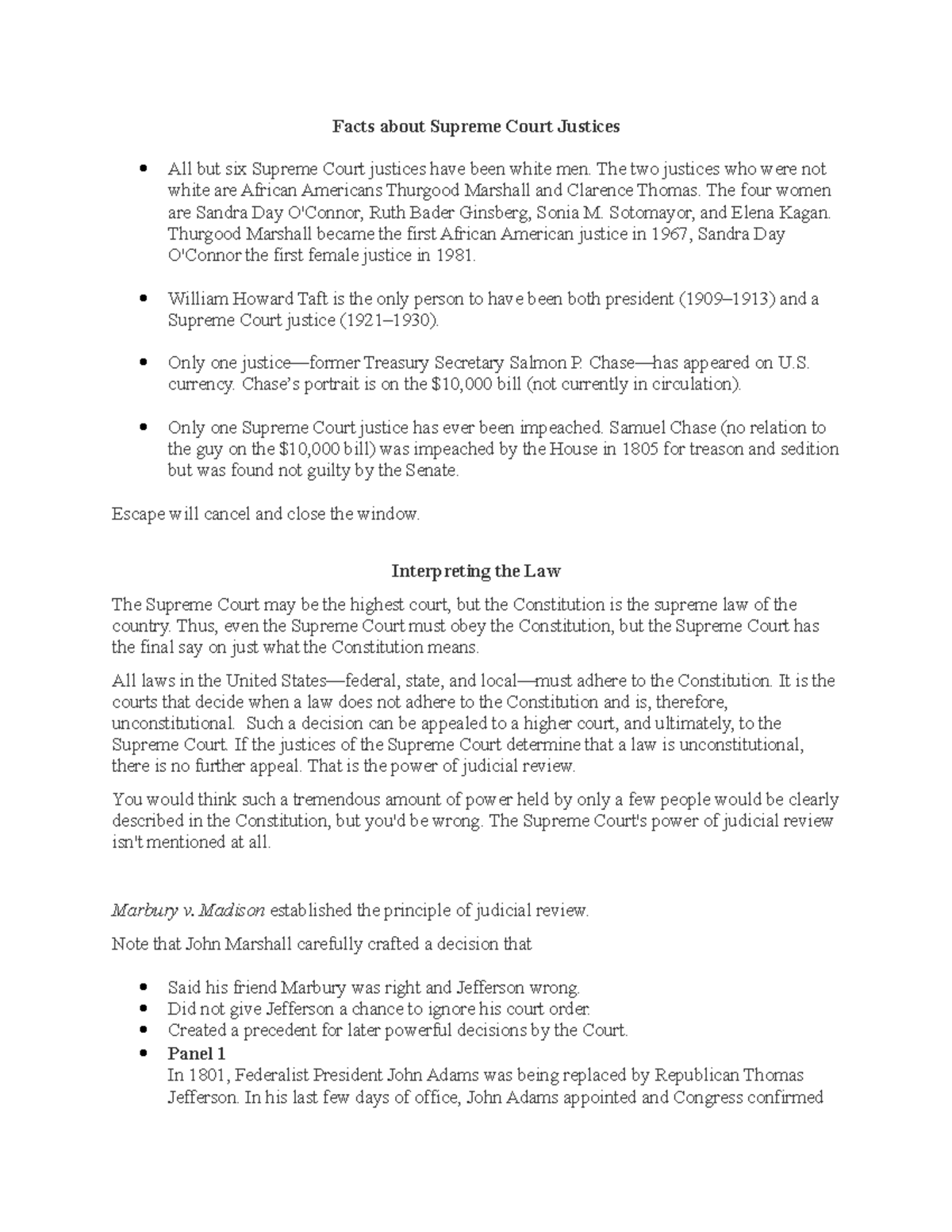 Note 7 - Unit 3 - Facts about Supreme Court Justices All but six ...