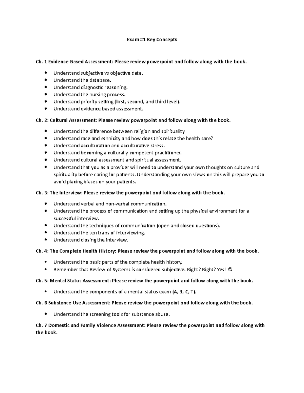 Exam #1 Key Concepts - Exam #1 Key Concepts Ch. 1 Evidence-Based ...