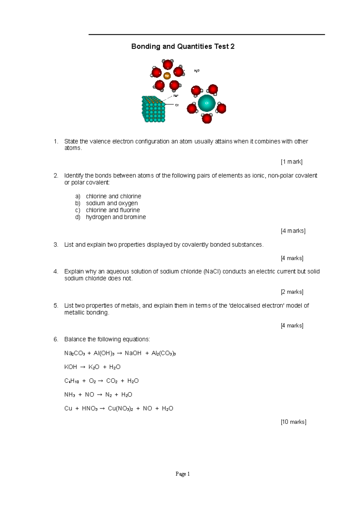Bonding and qualities test 2 chem - Bonding and Quantities Test 2 State ...