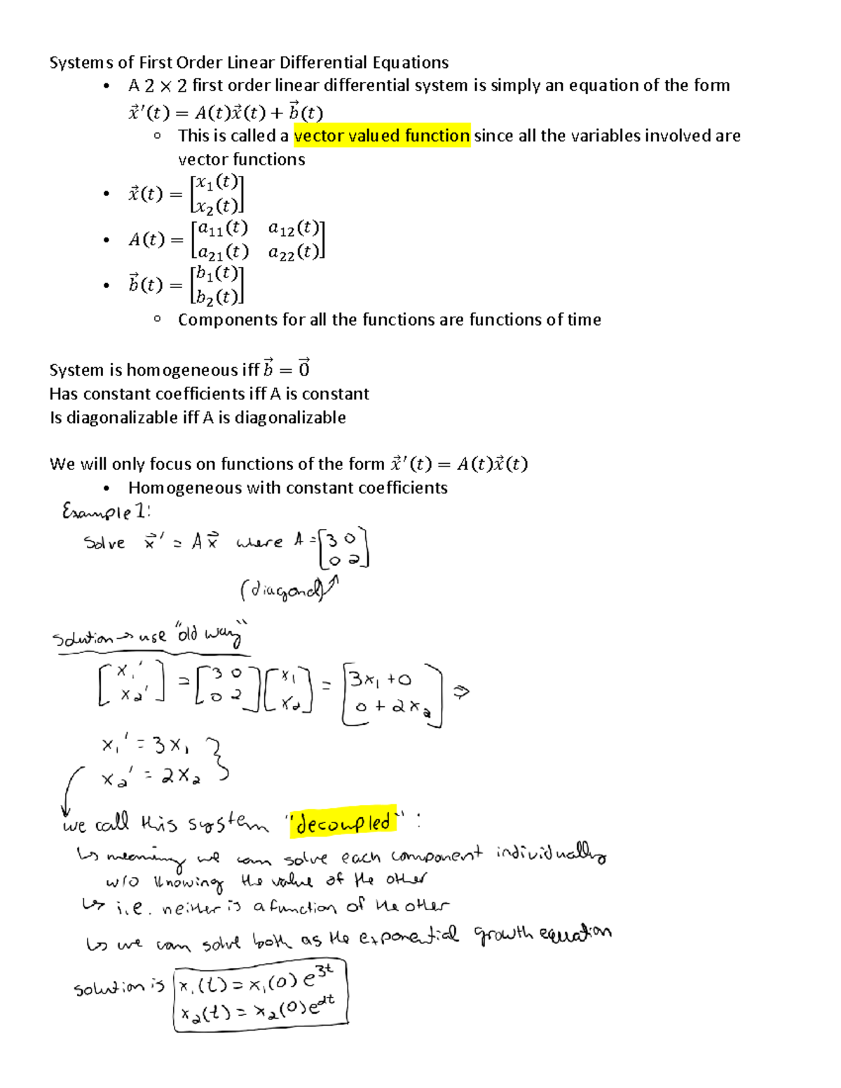 MTH235 6.1 Video 1 - Systems of First Order Linear Differential ...