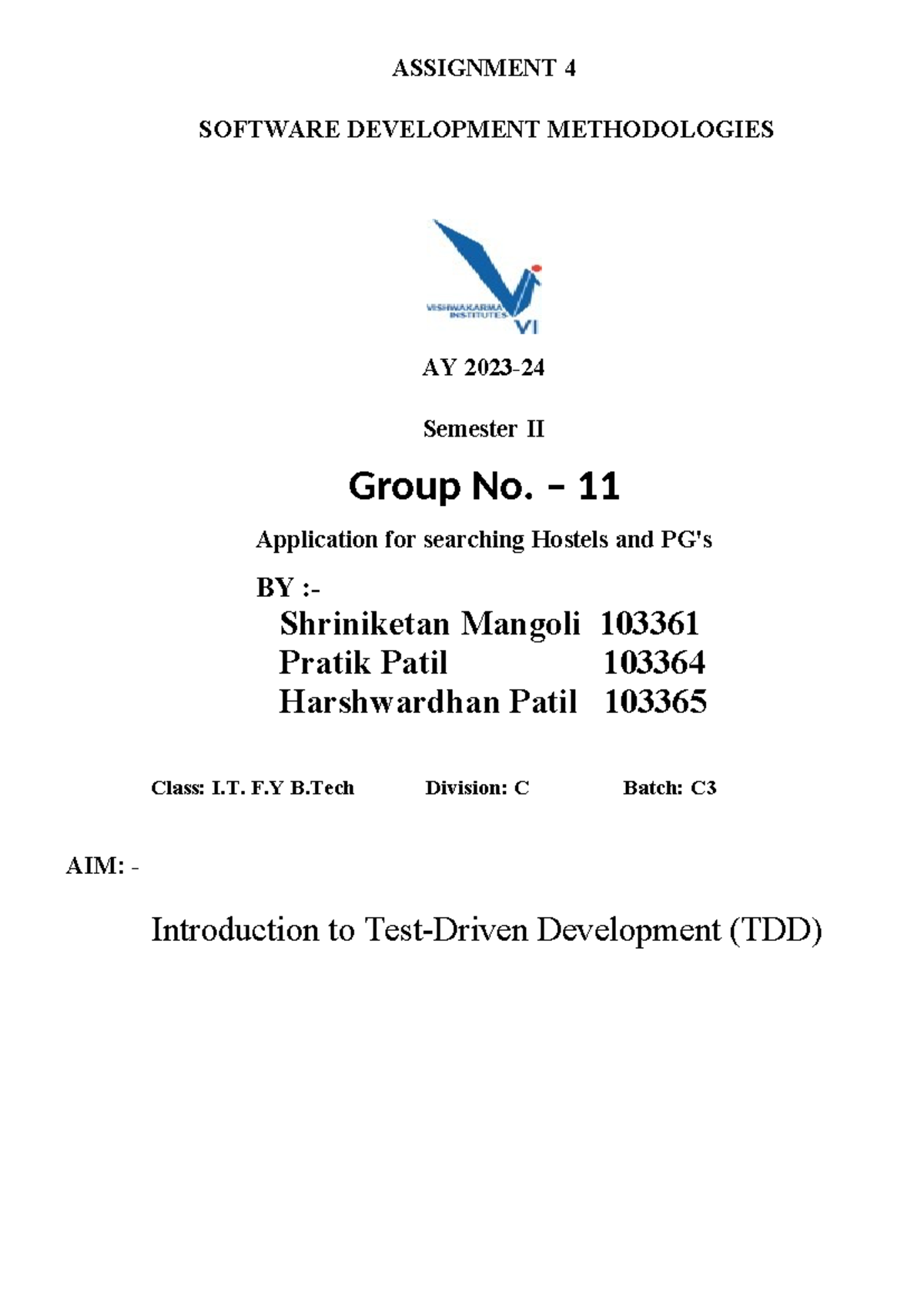 Application for searching Hostels and PG's Tut 4 - ASSIGNMENT 4 SOFTWARE DEVELOPMENT ...