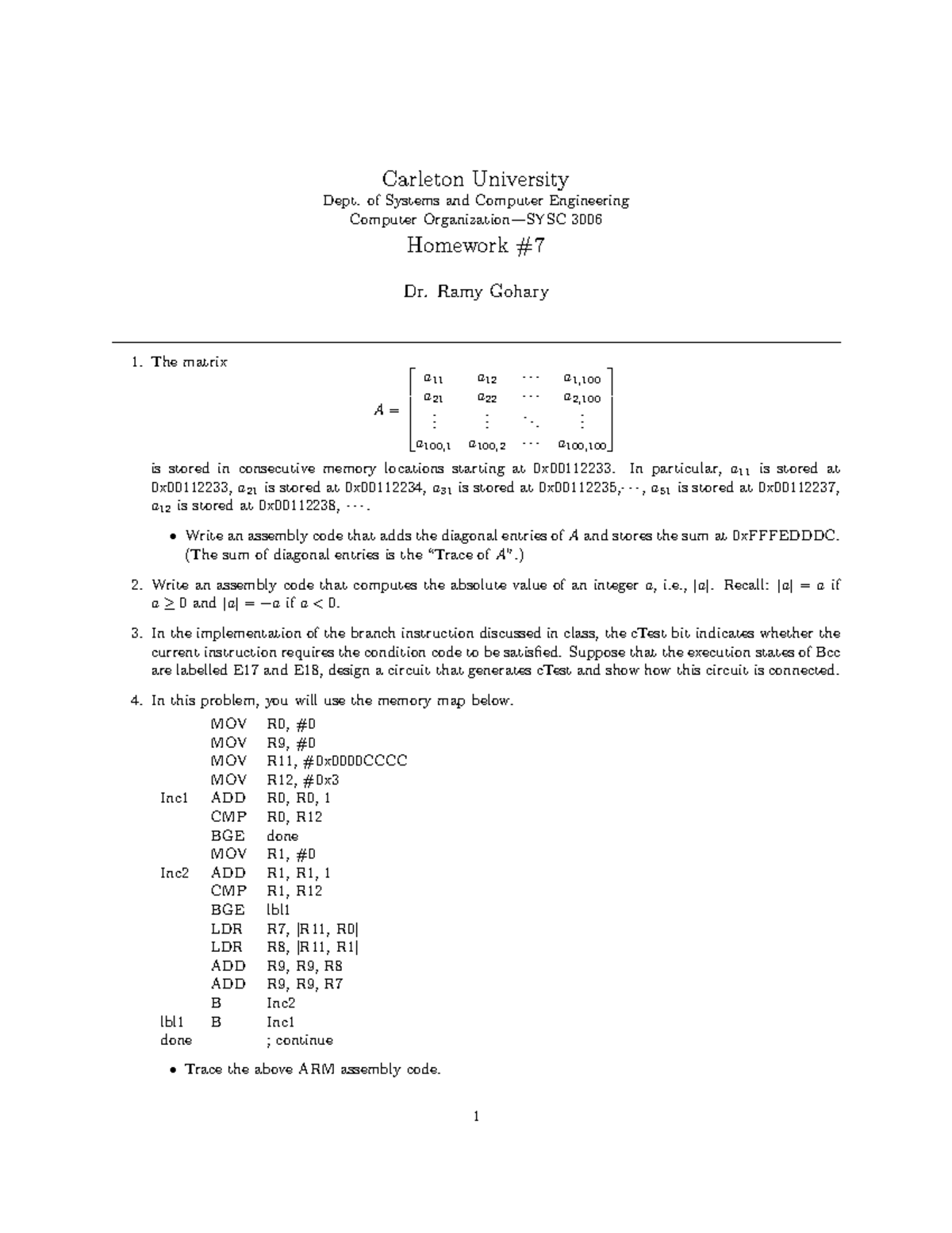 Homework 7 - Carleton University Dept. of Systems and Computer Engineering Computer - Studocu