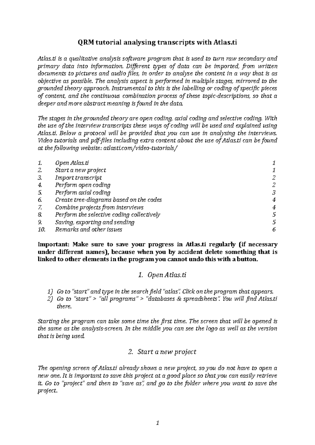 Protocol atlas - QRM tutorial analysing transcripts with Atlas Atlas is ...