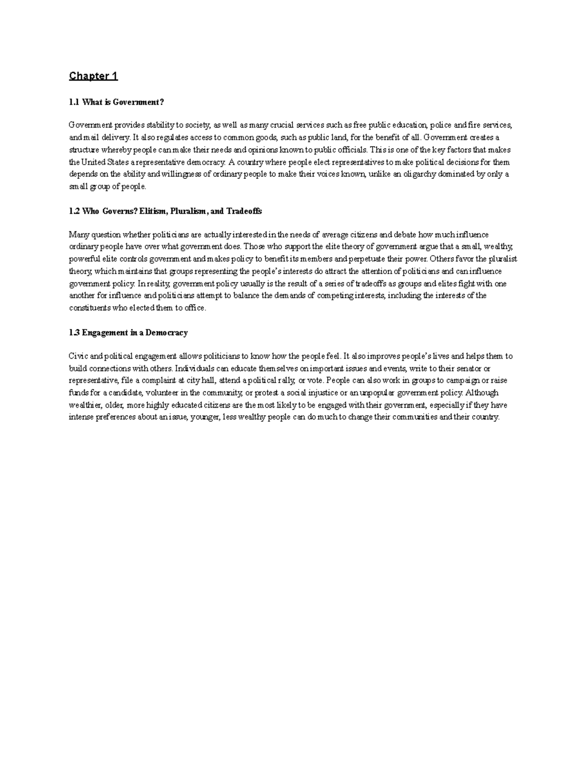 POL Chapter Notes - Google Docs - Chapter 1 1 What is Government ...