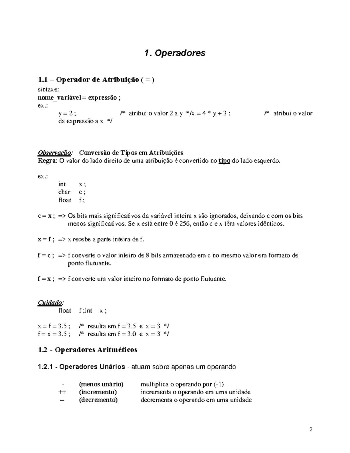 Operadores de OO: Resumão - 1. Operadores 1 – Operador de Atribuição ...