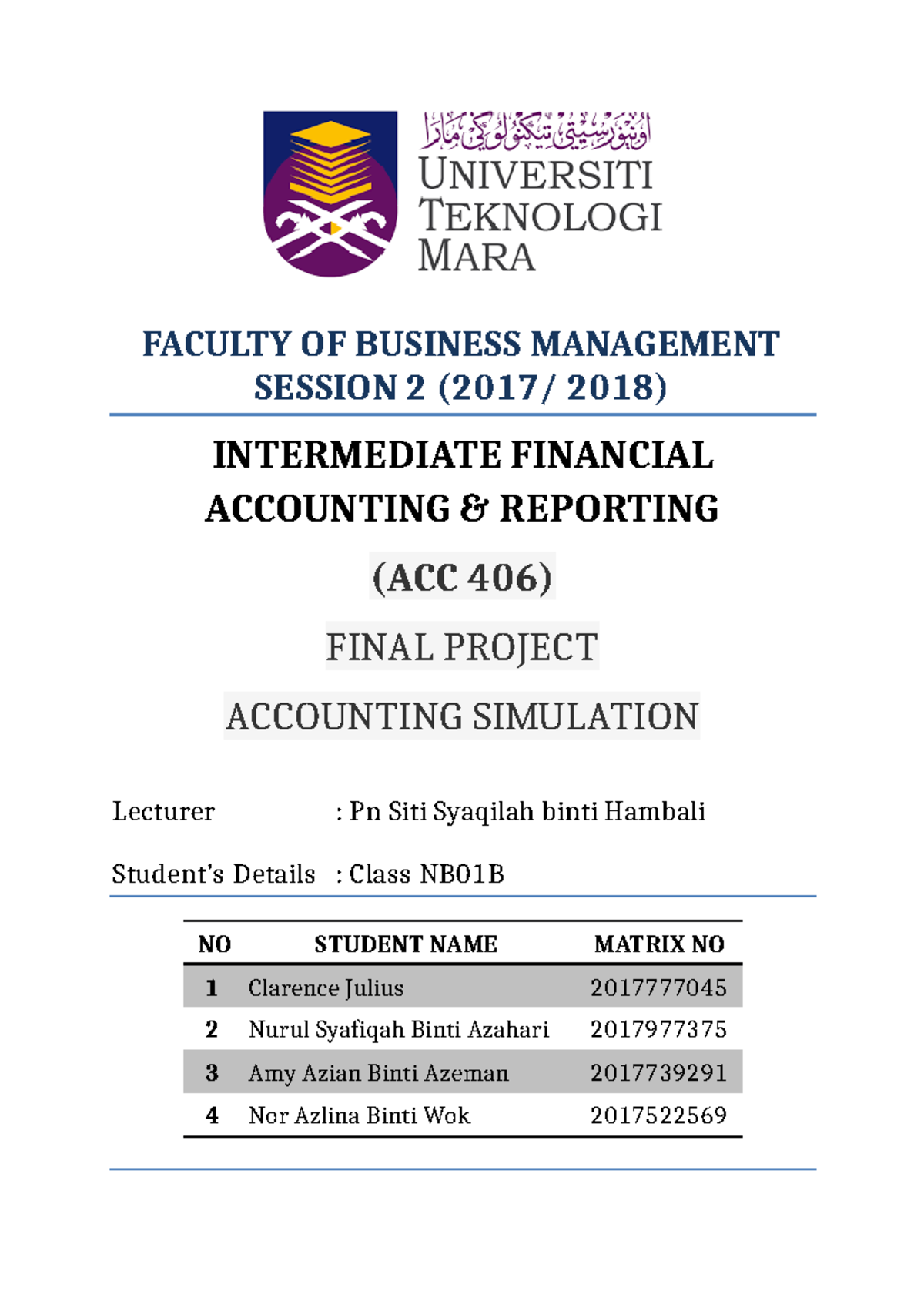 Latest ACC Final Project Accounting Simulation NB01B Clarence Julius ...