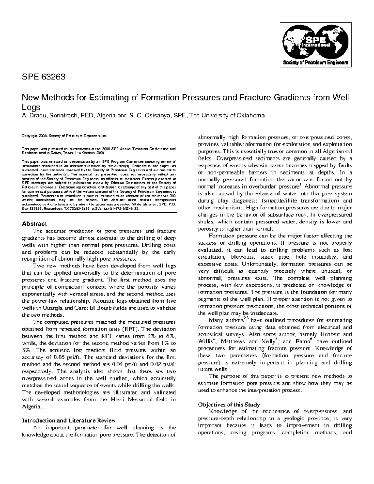 SPE Prore Pressure Papers - Copyright 2000, Society of Petroleum ...