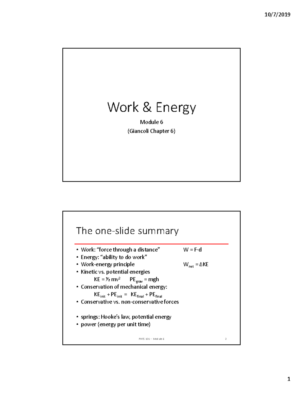 Module 6 - Energy-and-Work pre lecture - Work & Energy Module 6 ...