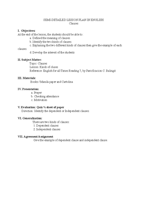 Adjectives Semi-detailed Lesson Plan - Semi-detailed Lesson Plan ...
