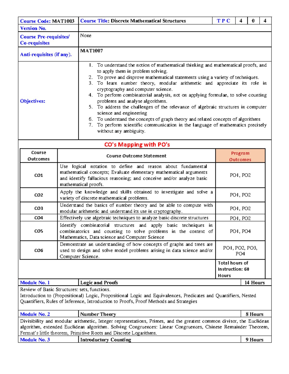MAT1003 Discrete Mathematical structures - Course Code: MAT1003 Course ...