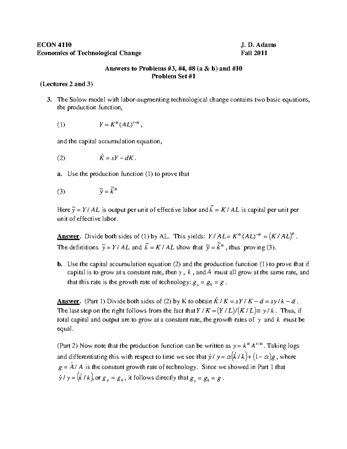 Econ4110hw1answers - homework - Economics of Technological Change Fall ...