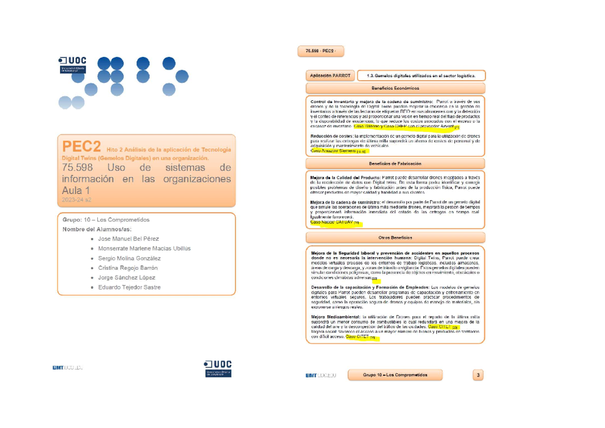 Ejemplos Solución PEC2 - Uso de los sistemas de información en las organizaciones - Studocu