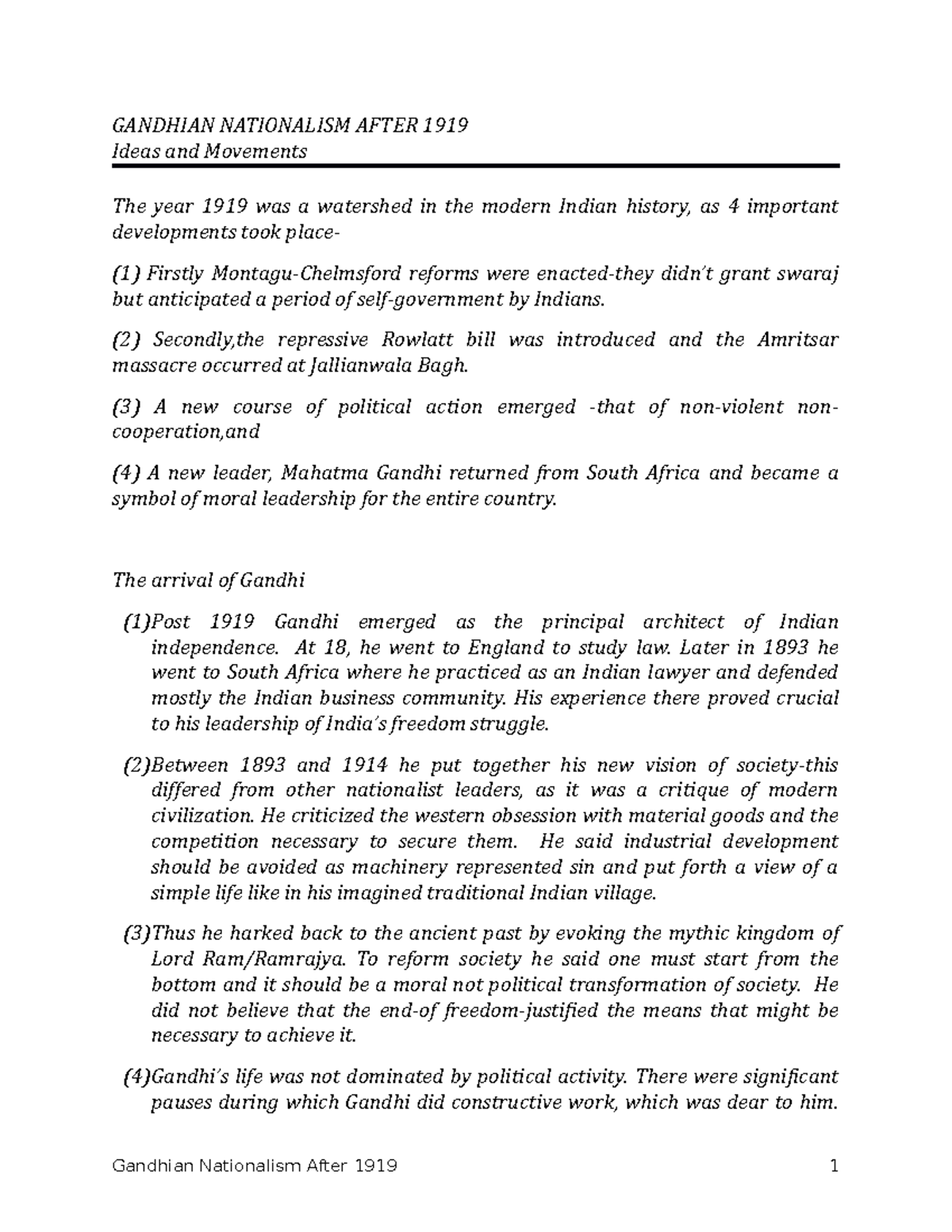 Gandhian nationalism - Role of Gandhi in Indian independence ...