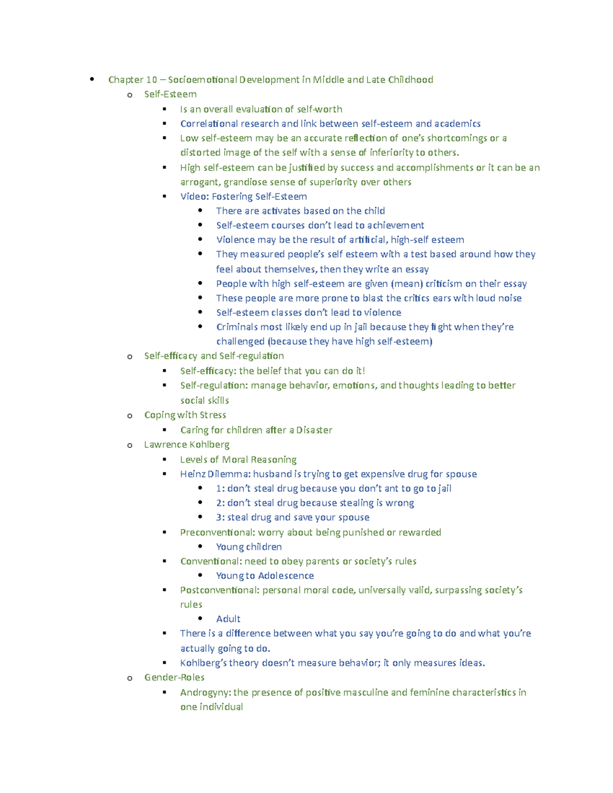 Chapter 10 Notes - Chapter 10 – Socioemotional Development in Middle ...