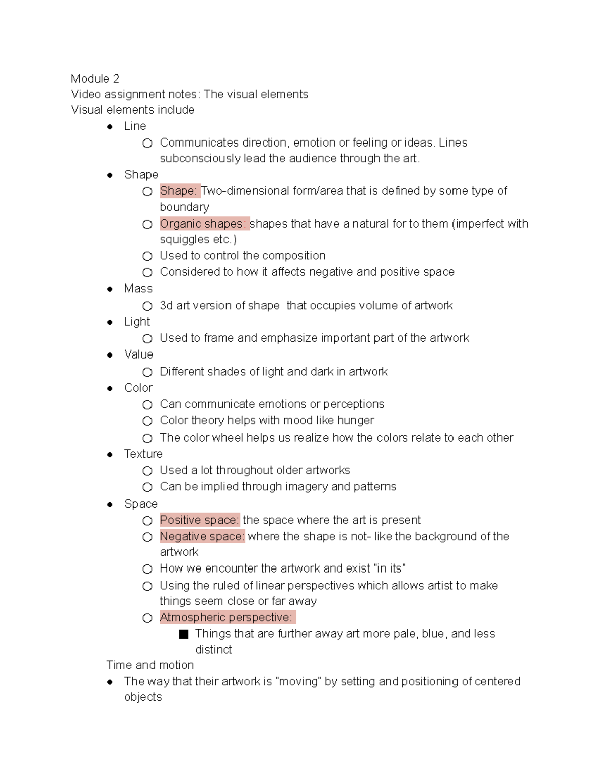 Module 2 visual element video notes - Module 2 Video assignment notes ...