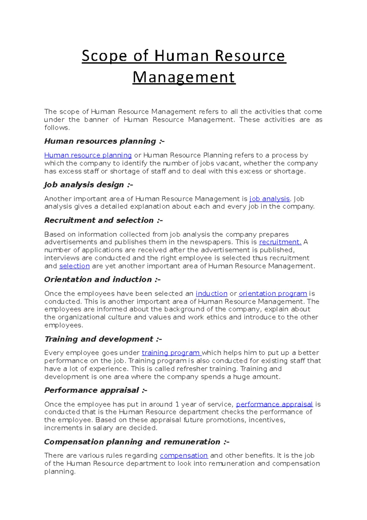 Scope of Human Resource Management - These activities are as follows ...