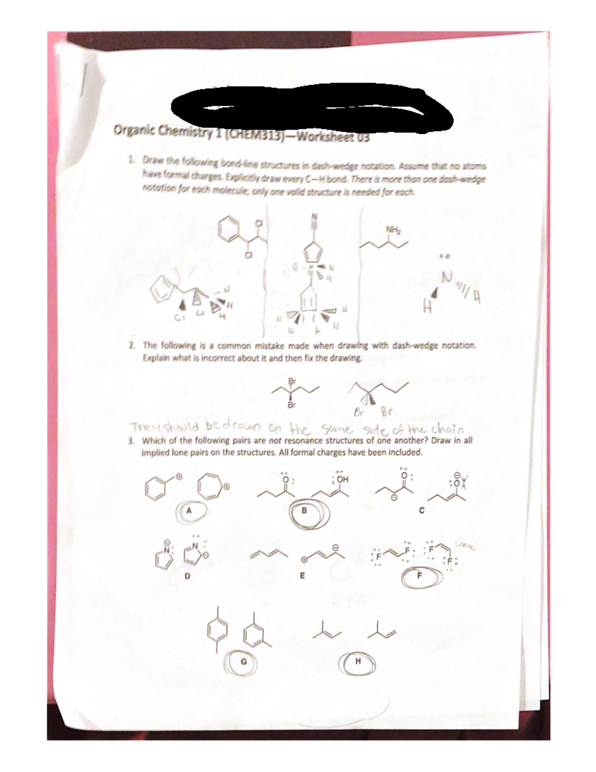 (CHEM313)-Worksheet 03 - Organic Chemistry 1! iw te a thie POSEY SR GAD ...