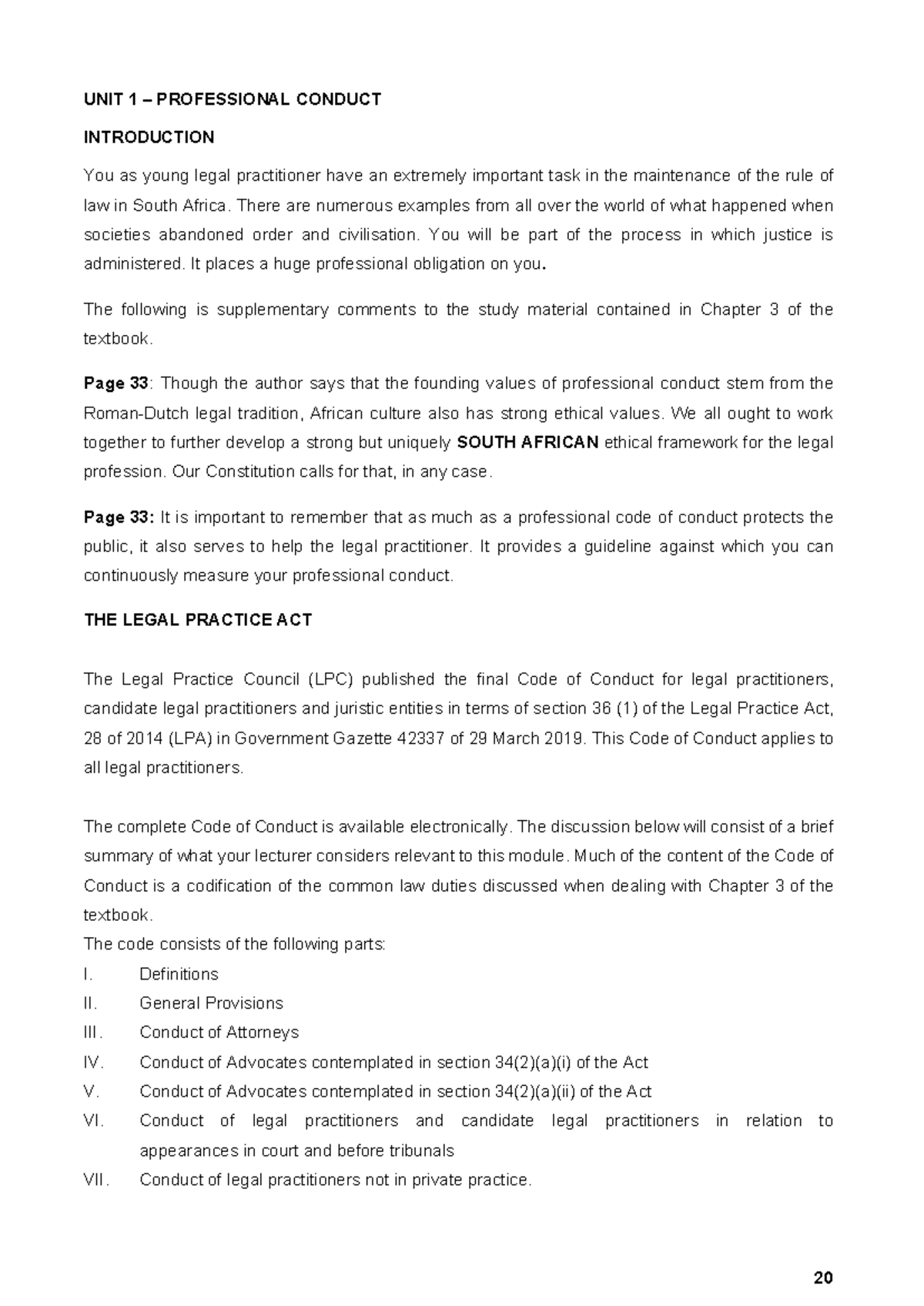 Study guide - Applied legal skills - UNIT 1 – PROFESSIONAL CONDUCT ...