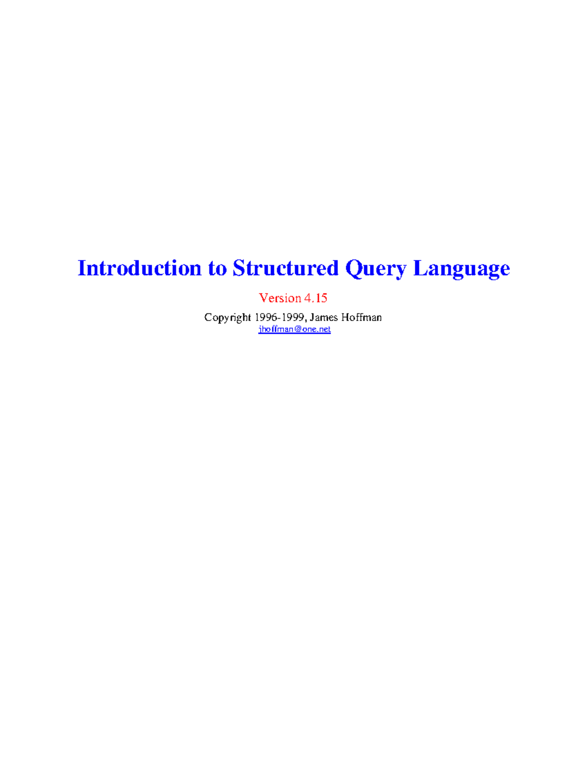 Sql Tutorial - Structured Query Language - Introduction to Structured Query Language Version 4 ...