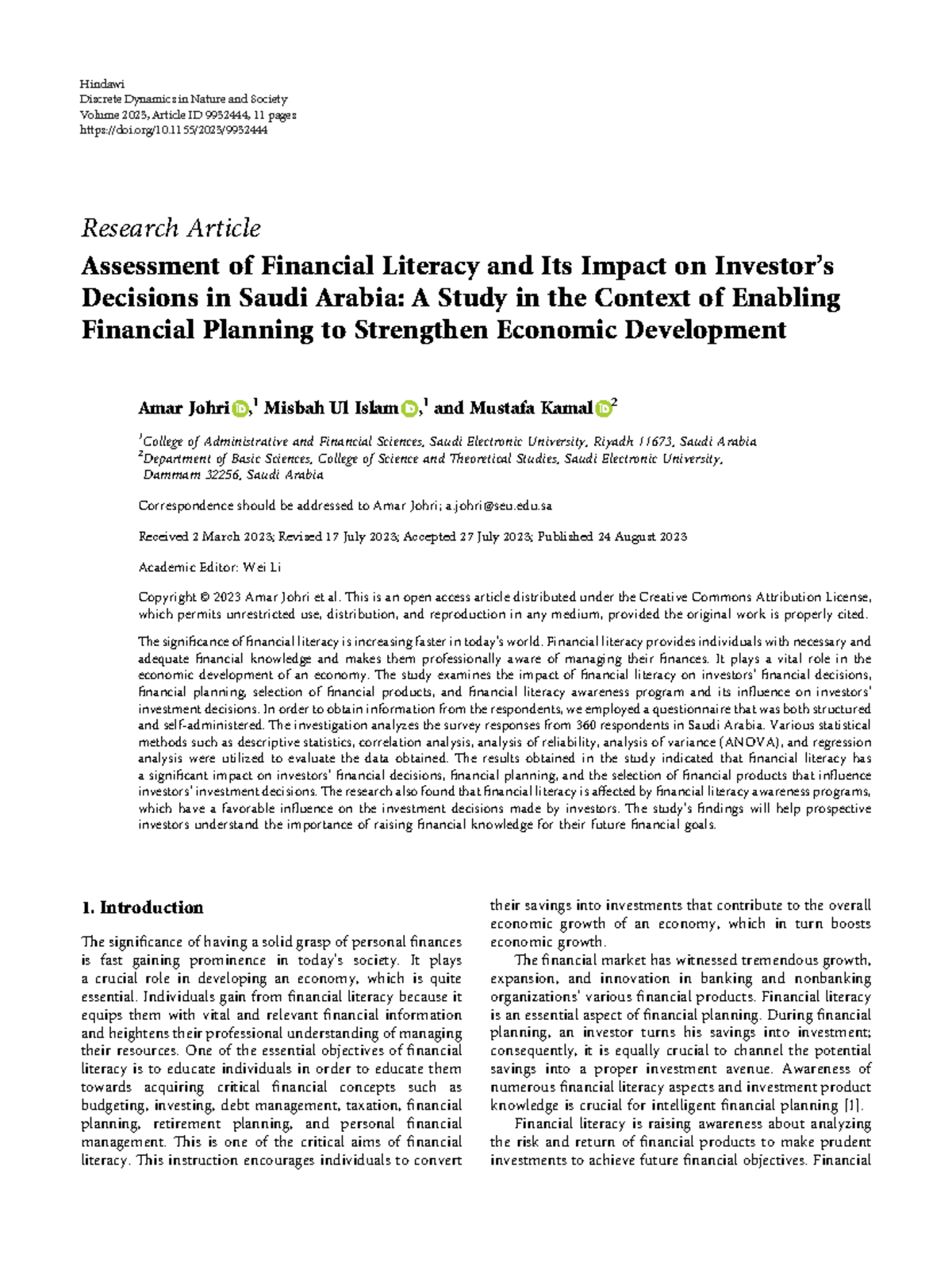 Paper 2 BI#2 - Research Article Assessment of Financial Literacy and ...