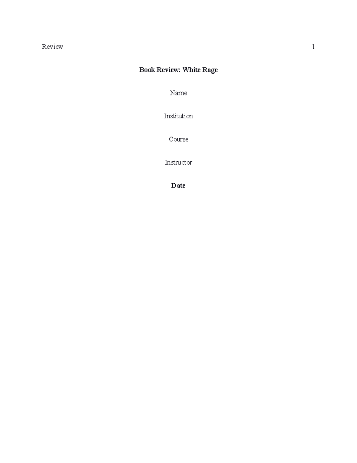White Rage - Lecture issued assignment - Book Review: White Rage Name ...