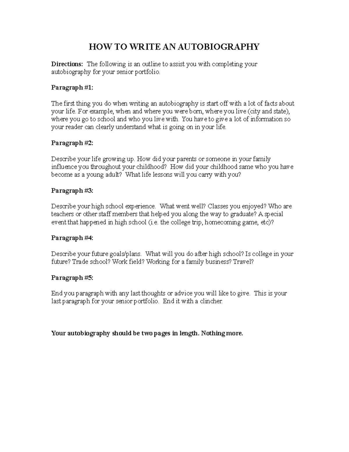 Autobiography Template 12 HOW TO WRITE AN AUTOBIOGRAPHY Directions