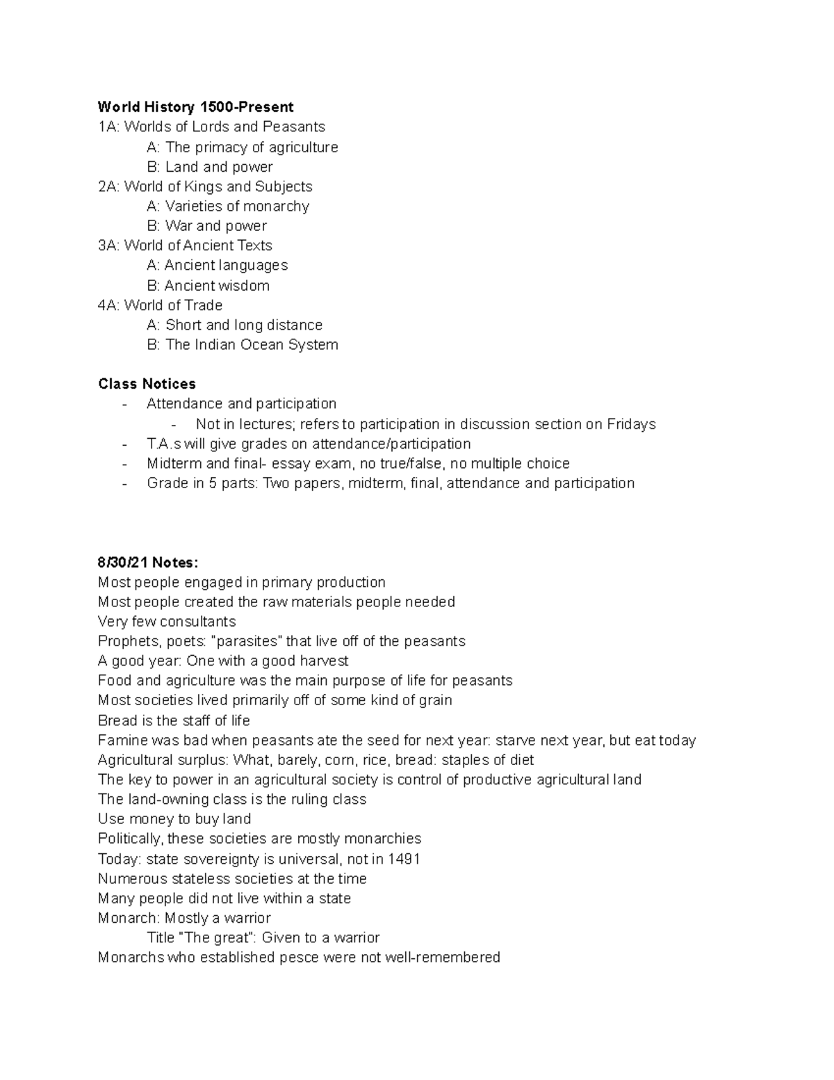 World History Notes - World History 1500-Present 1A: Worlds of Lords ...