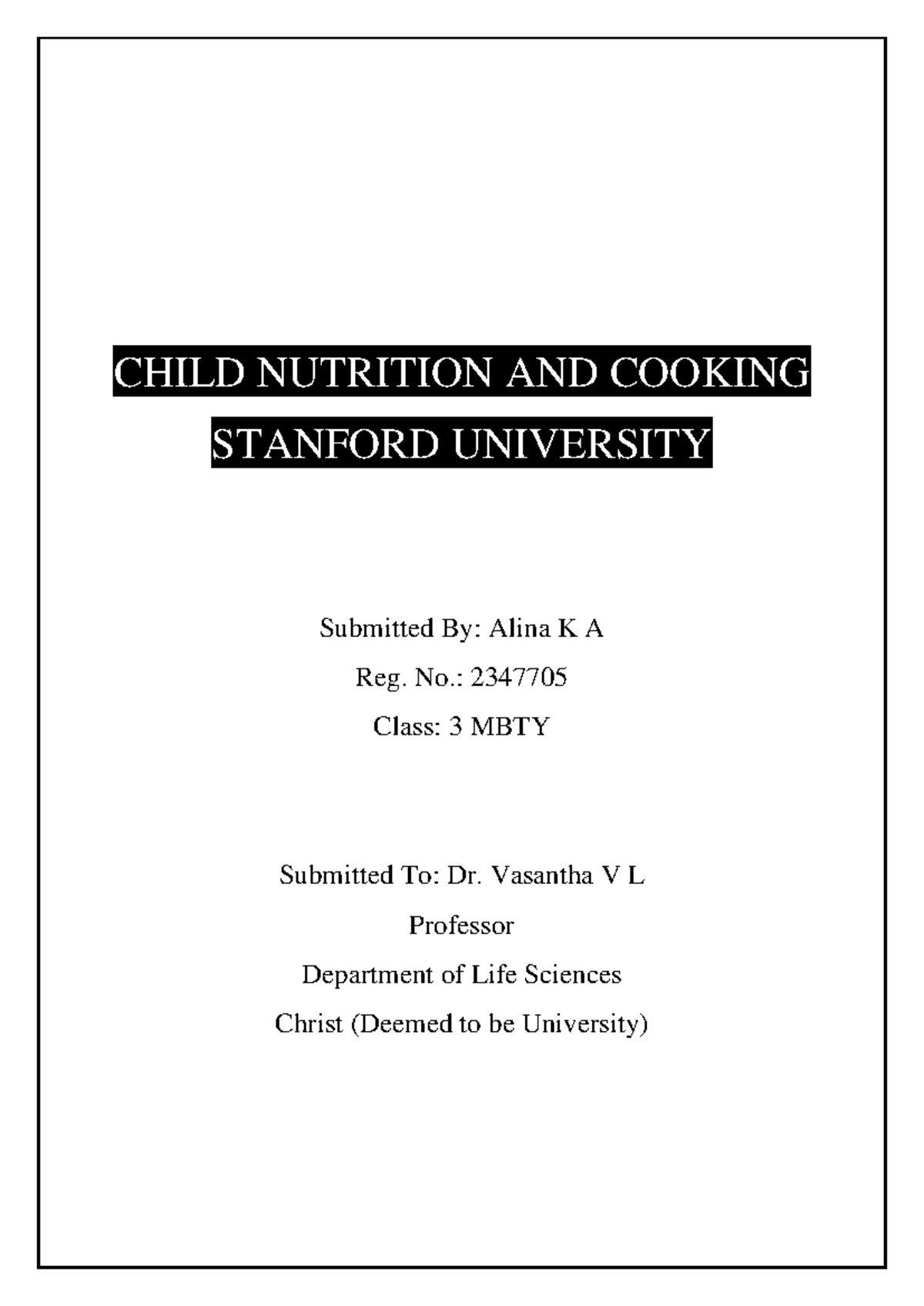 2347705- Child Nutrition AND Cooking Report - CHILD NUTRITION AND ...