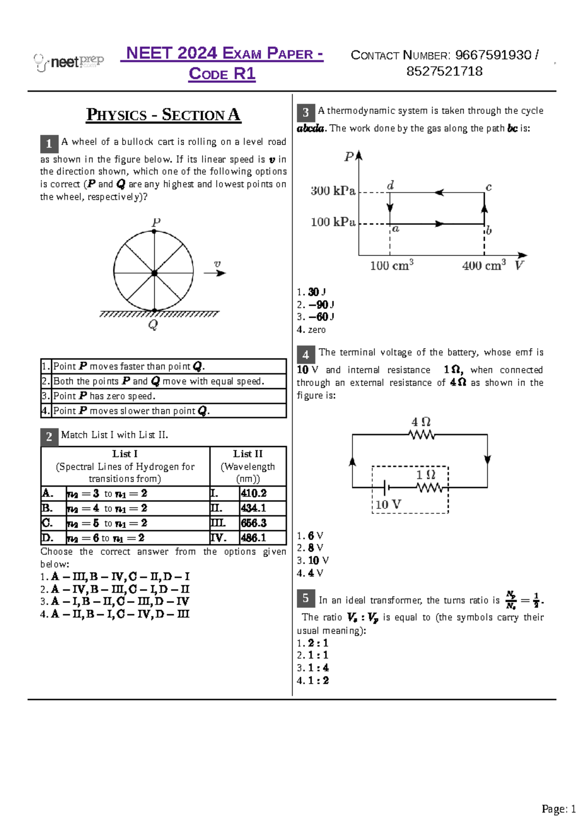 NEET questions - PHYSICS - SECTION A 1 A wheel of a bullock cart is ...