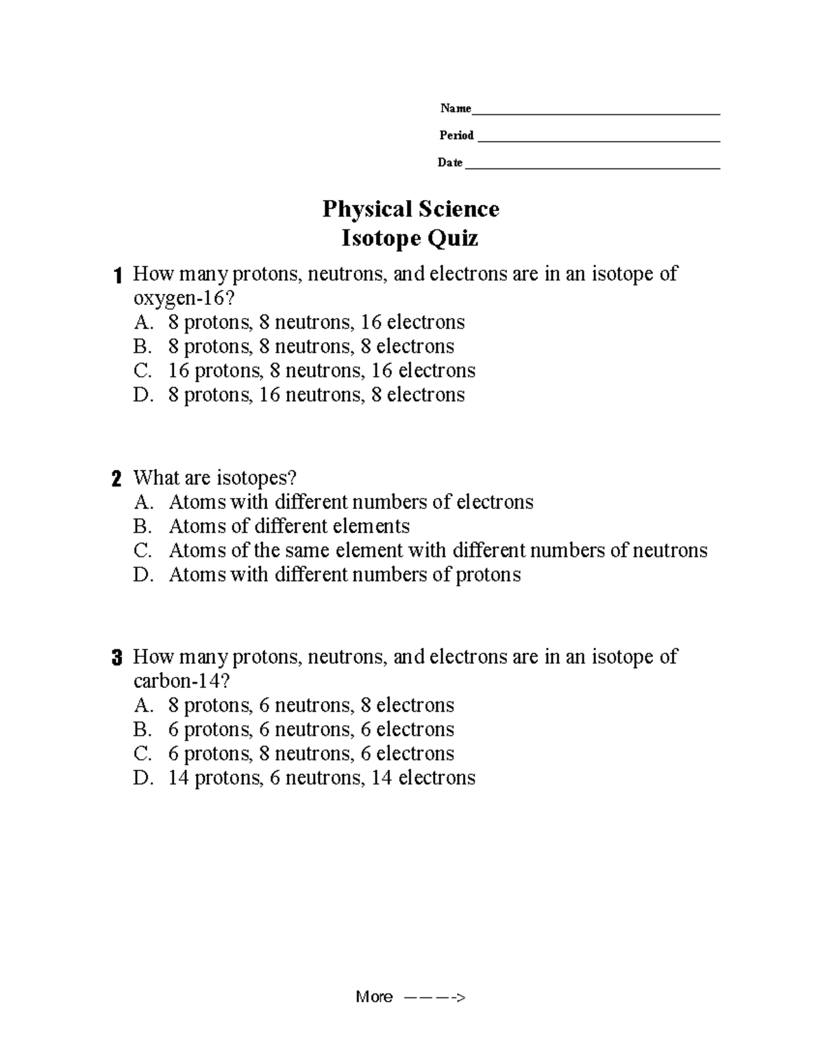 Isotope Structures Quiz - Name ...