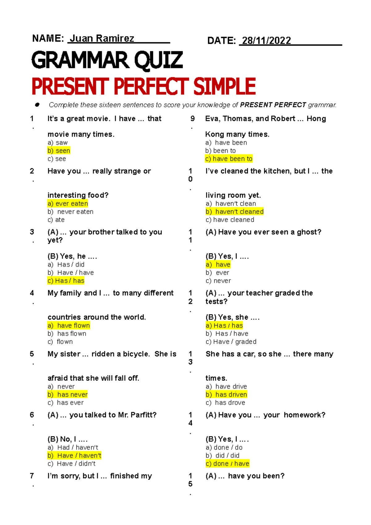 Activid 1 juan da - Para estudiar - NAME: Juan Ramirez GRAMMAR QUIZ ...