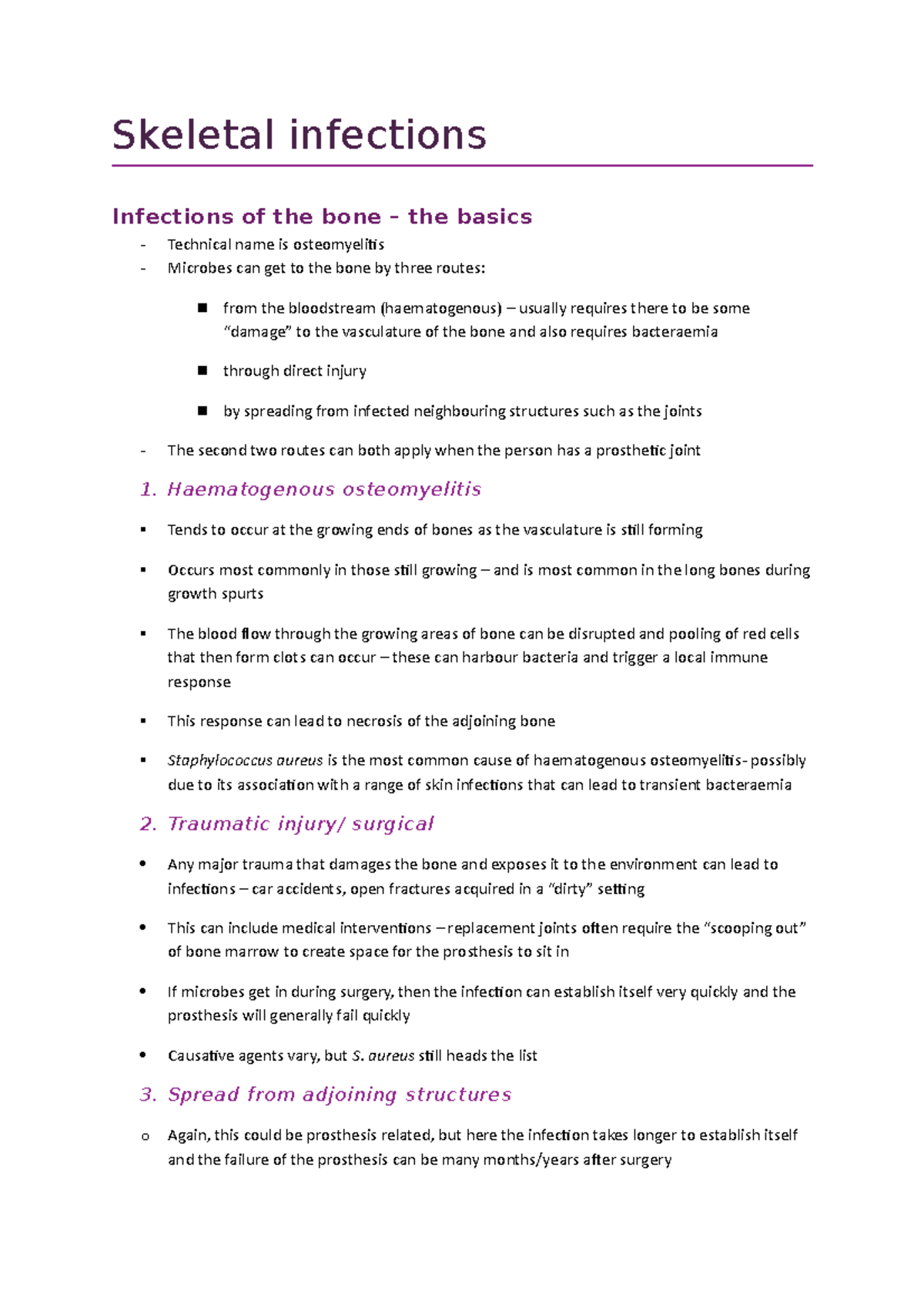 Skeletal Infections: Causes Diagnosis and Treatment - Studocu