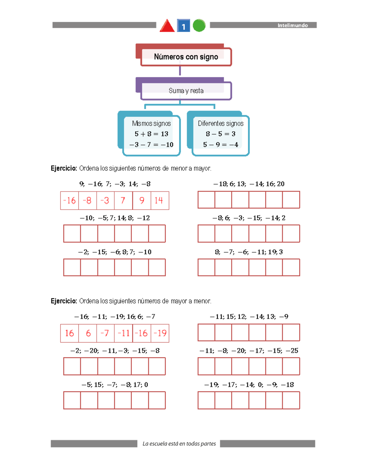 Cuadernillo numeros con signo - Ejercicio: Ordena los siguientes ...