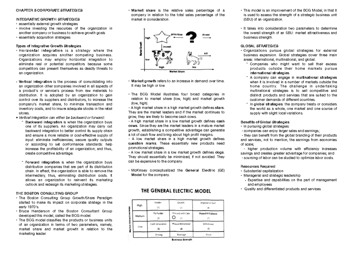 CBME-CHAP-5 - Lecture for chapter 5 - CHAPTER 5 CORPORATE STRATEGIES ...