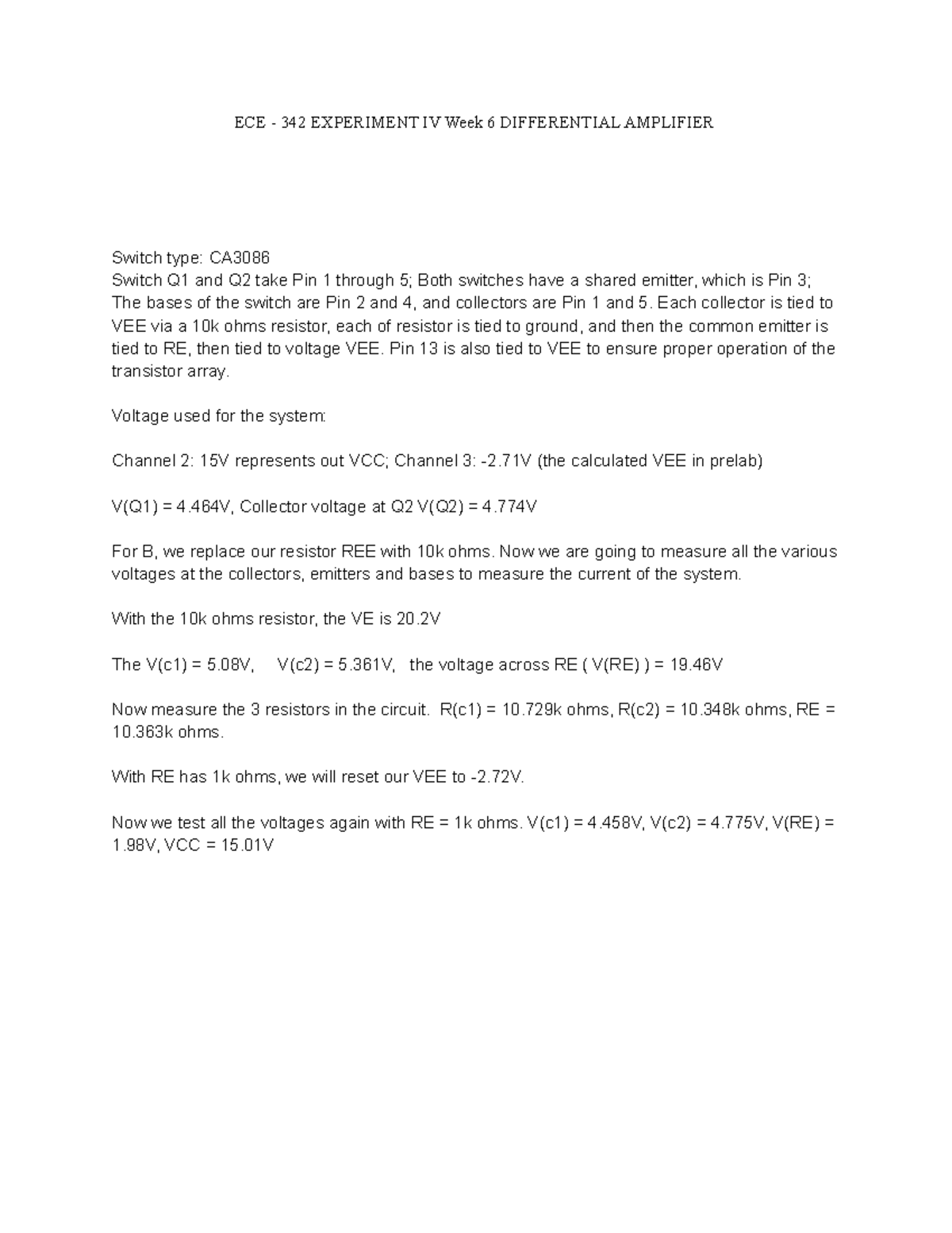 ECE 342 lab 4 - lab report - ECE - 342 EXPERIMENT IV Week 6 ...