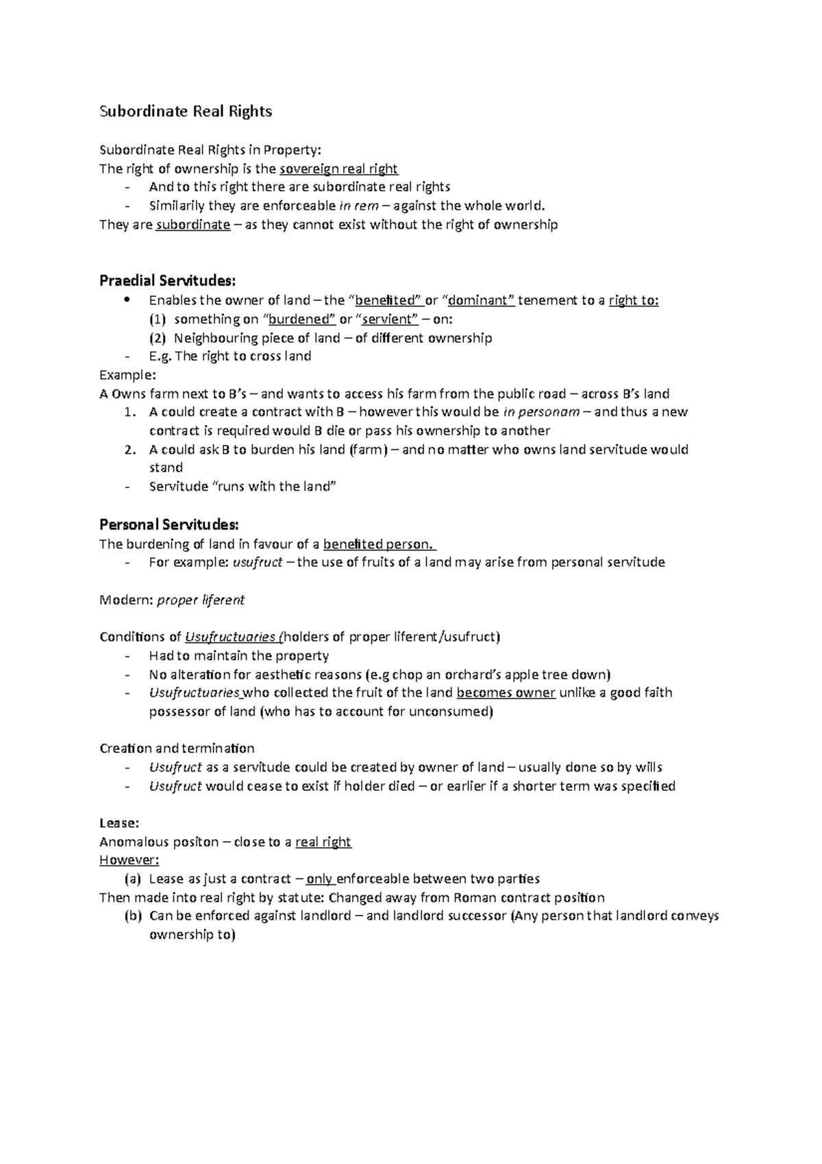 Subordinate Real Rights - Subordinate Real Rights Subordinate Real ...