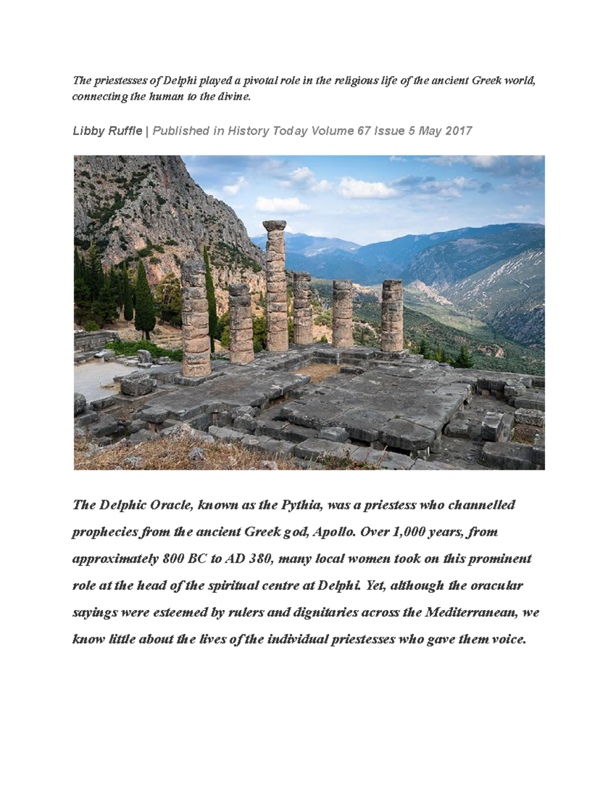 The Oracle at Delphi Vessels of the Gods - The priestesses of Delphi ...