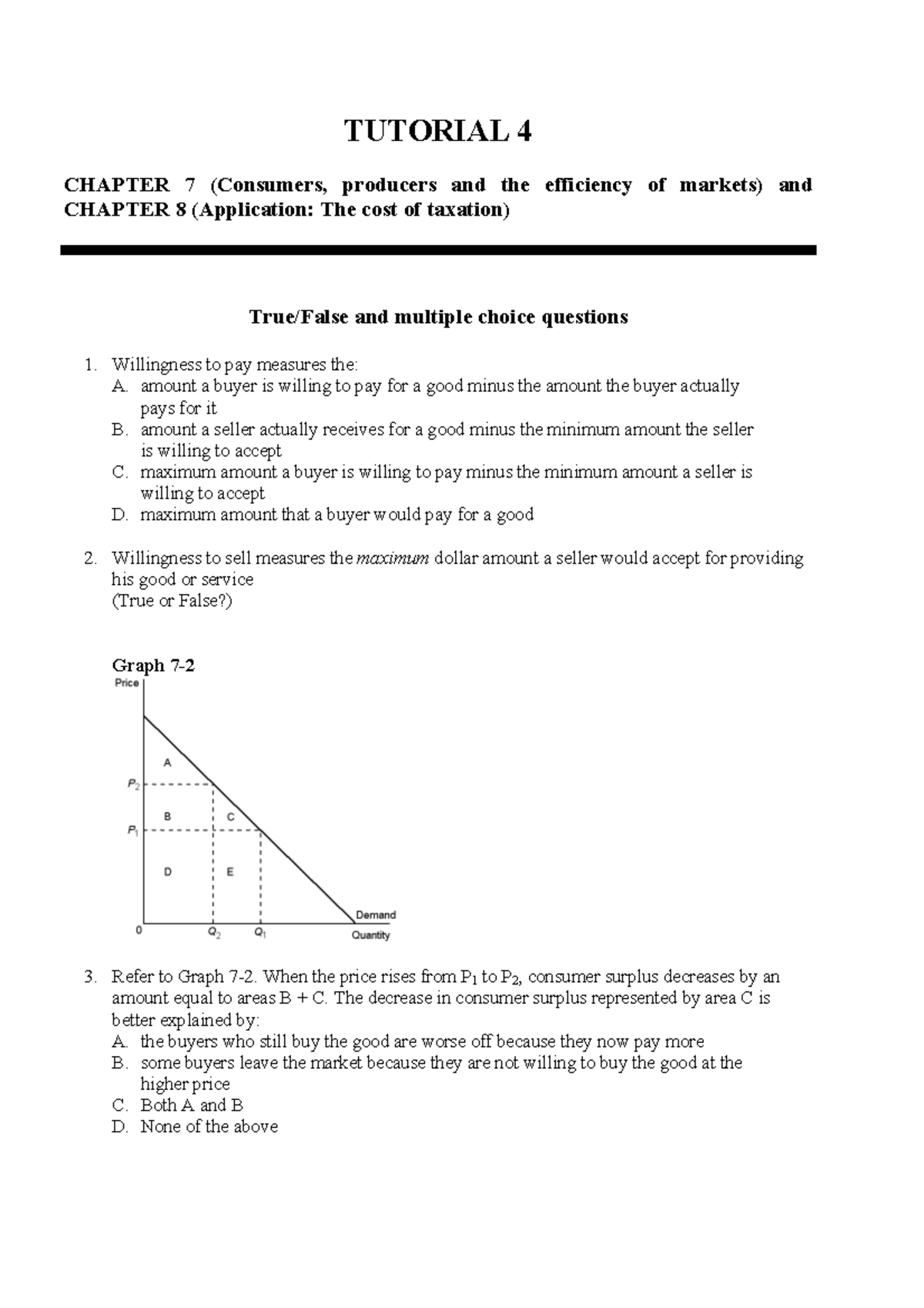 Tutorial 4 - CHAPTER 7 and CHAPTER 8 - TUTORIAL 4 CHAPTER 7 (Consumers ...