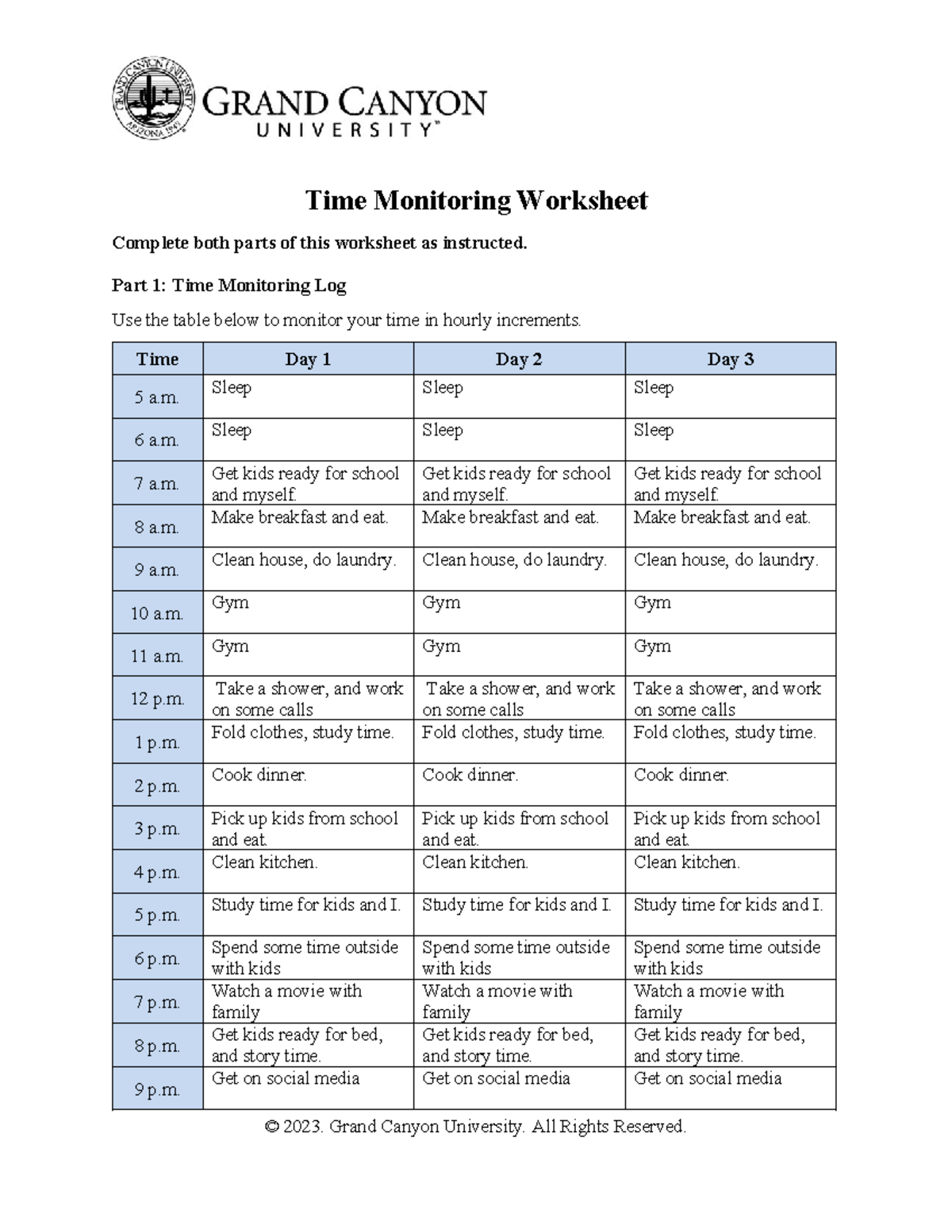 Time monitoring - Time sheet - Time Monitoring Worksheet Complete both ...