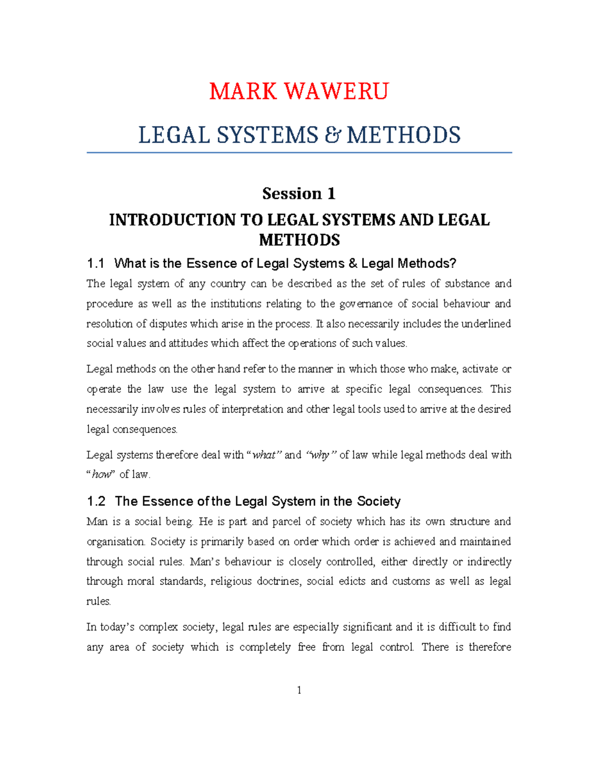 Legal Systems and Methods Consolidated Notes - MARK WAWERU LEGAL ...