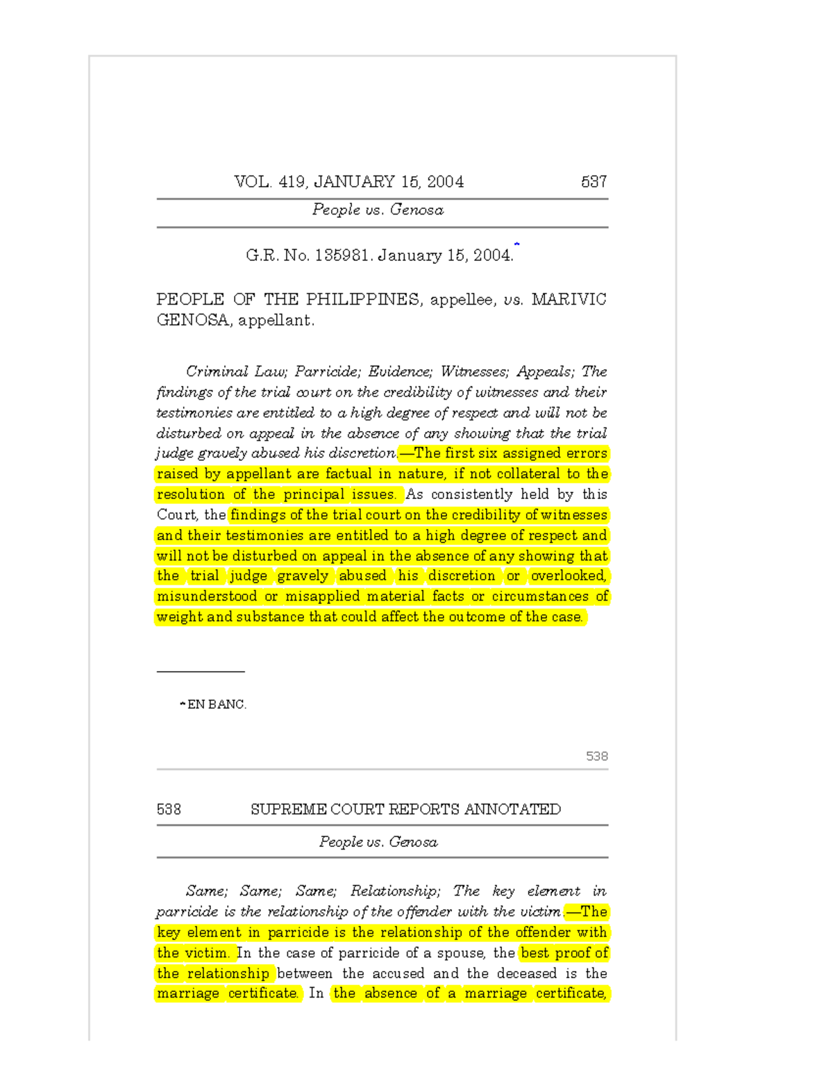 People vs Genosa - law - VOL. 419, JANUARY 15, 2004 537 People vs ...
