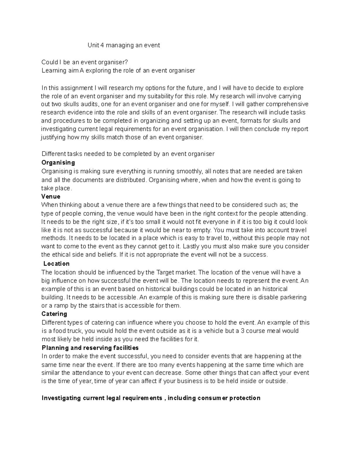 Unit 4 managing an event - Unit 4 managing an event Could I be an event ...