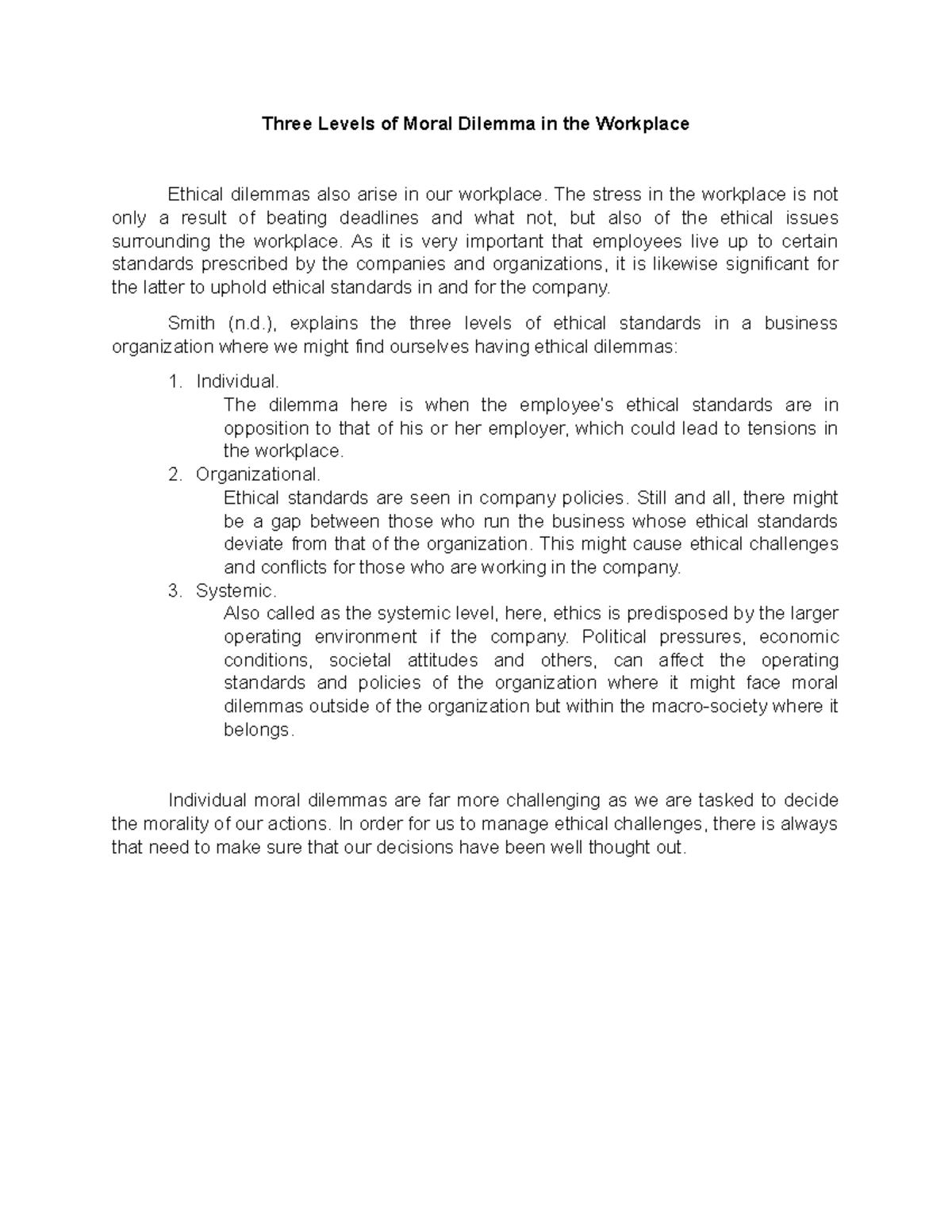 Three Levels of Moral Dilemma in the Workplace - The stress in the ...
