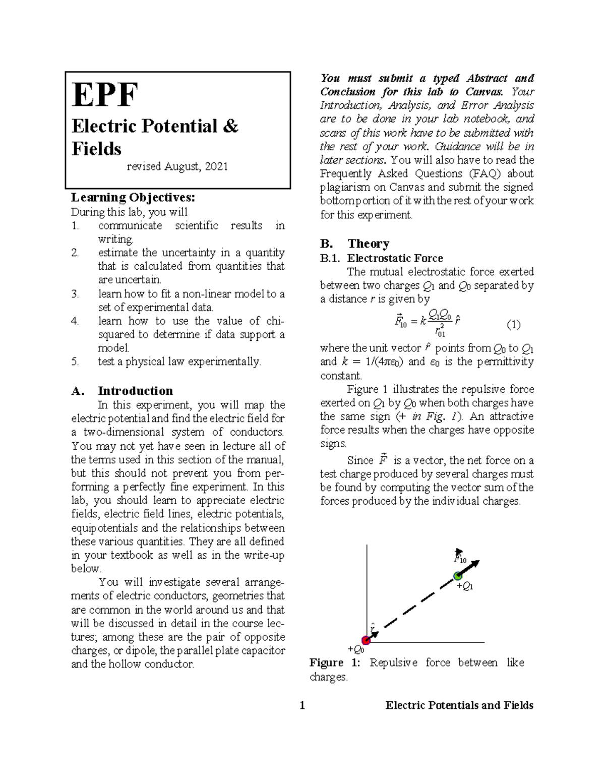 2 EPF experiment 11111111111 - 1 Electric Potentials and Fields EPF Electric Potential & Fields ...